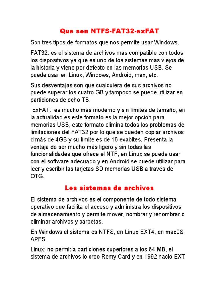 Que Son Ntfs-Fat32-Exfat | PDF | Archivo de computadora | Disco duro