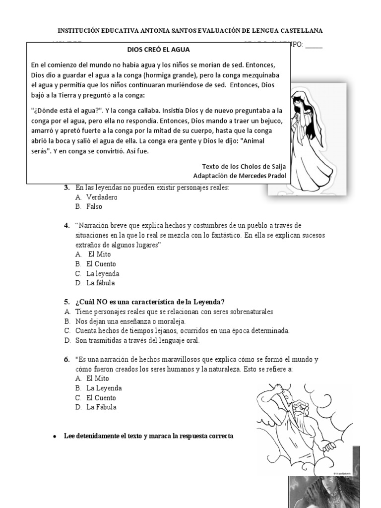Evaluación de Mitos y Leyendas 3º Primaria | PDF | Leyendas