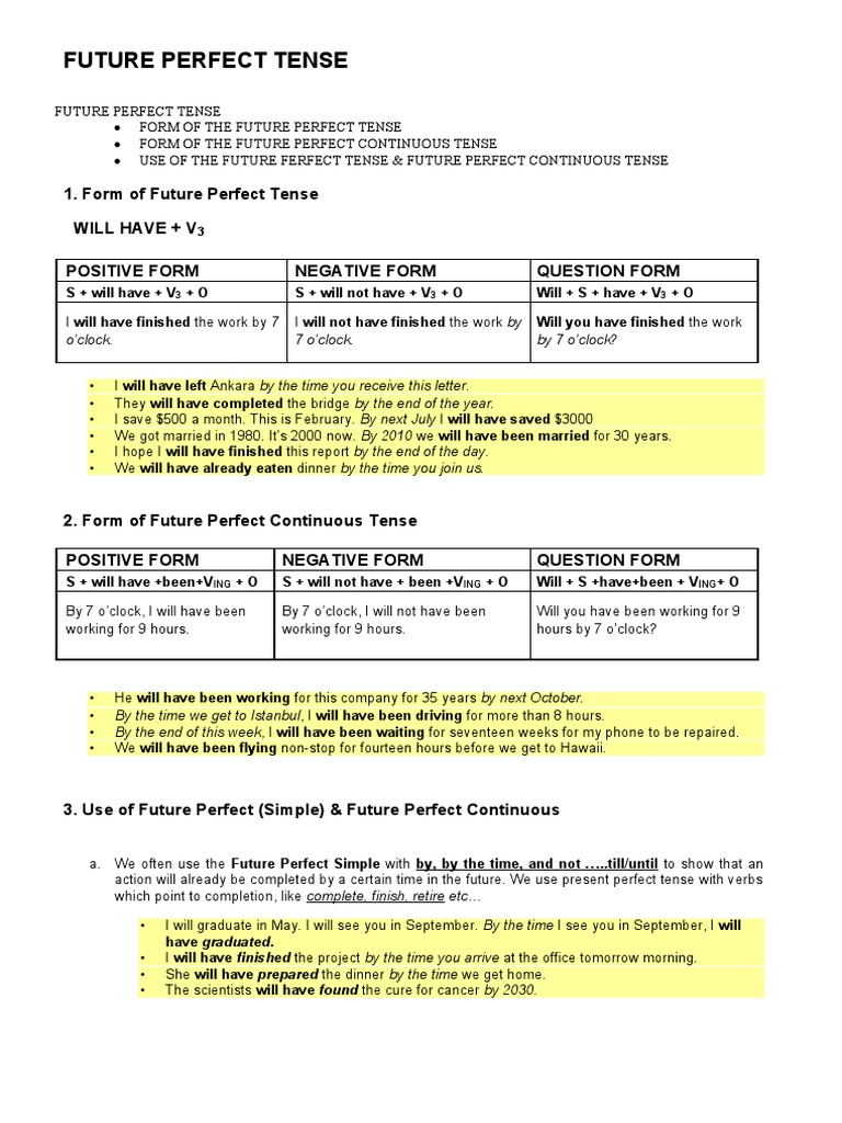Future Perfect Tense | PDF | Perfect (Grammar) | Language Mechanics