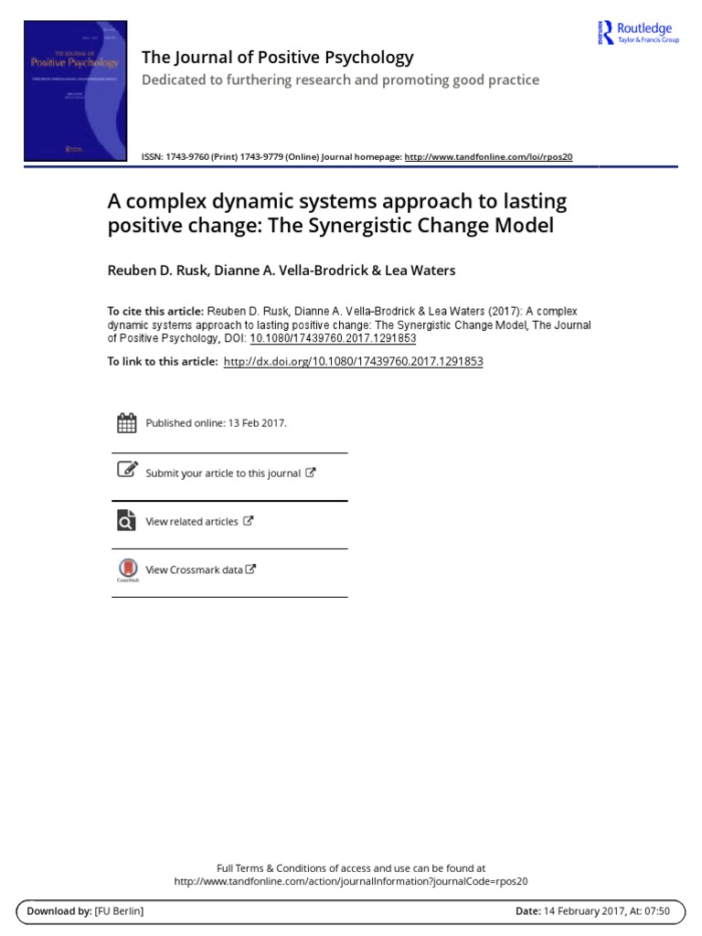 A Complex Dynamic Systems Approach To Lasting Positive Change The Synergistic Change Model | PDF ...