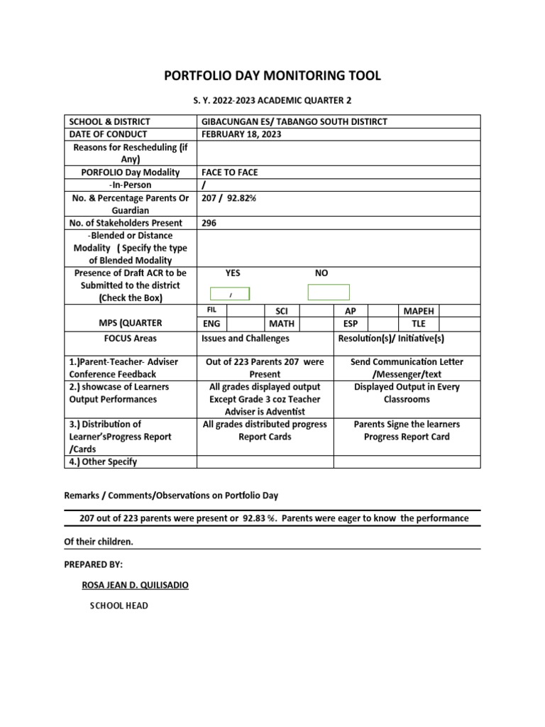 Portfolio Day Monitoring Tool | PDF