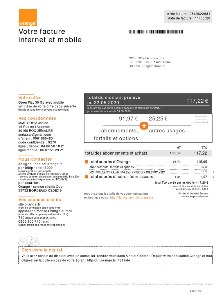 Orange Facture | PDF | Facture | Télécommunications