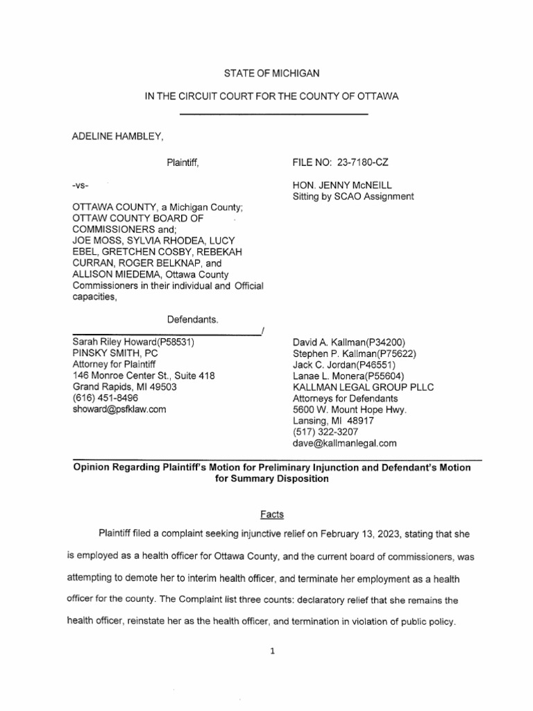 Opinion in Hambley v. Ottawa Co Et Al | PDF