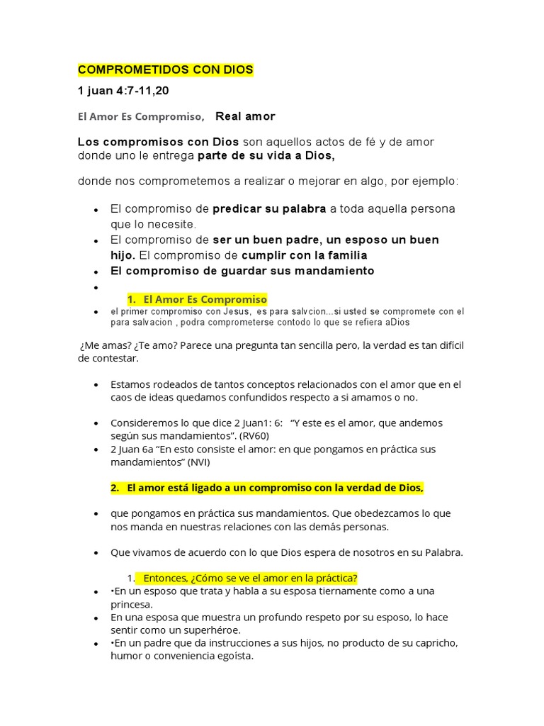 Comprometidos Con Dios 1 Juan 4:7-11,20 Real Amor Los Compromisos Con ...