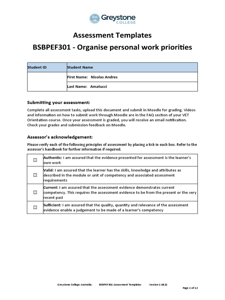 BSBPEF301 Assessment Templates V1.0821 | PDF | Performance Indicator ...