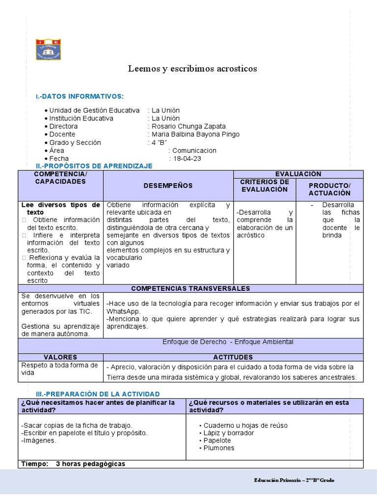 Aprendiendo acrósticos: Una actividad sobre la creación y análisis de ...