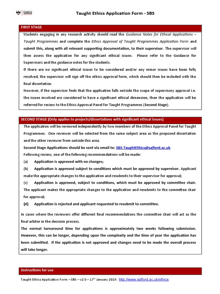 Taught Ethics Application Form SBS v2.0 RKC Version 2 | Download Free ...