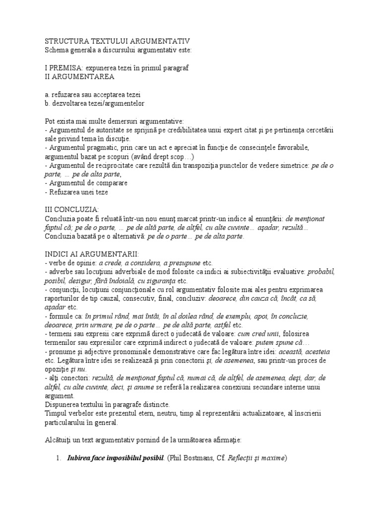 Structura Textului Argumentativ | PDF