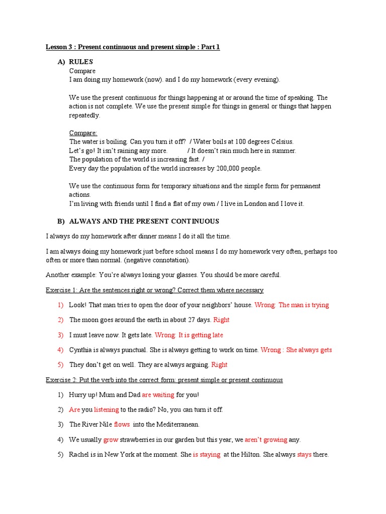 Present Continuous vs. Simple Guide | PDF | Language Arts & Discipline