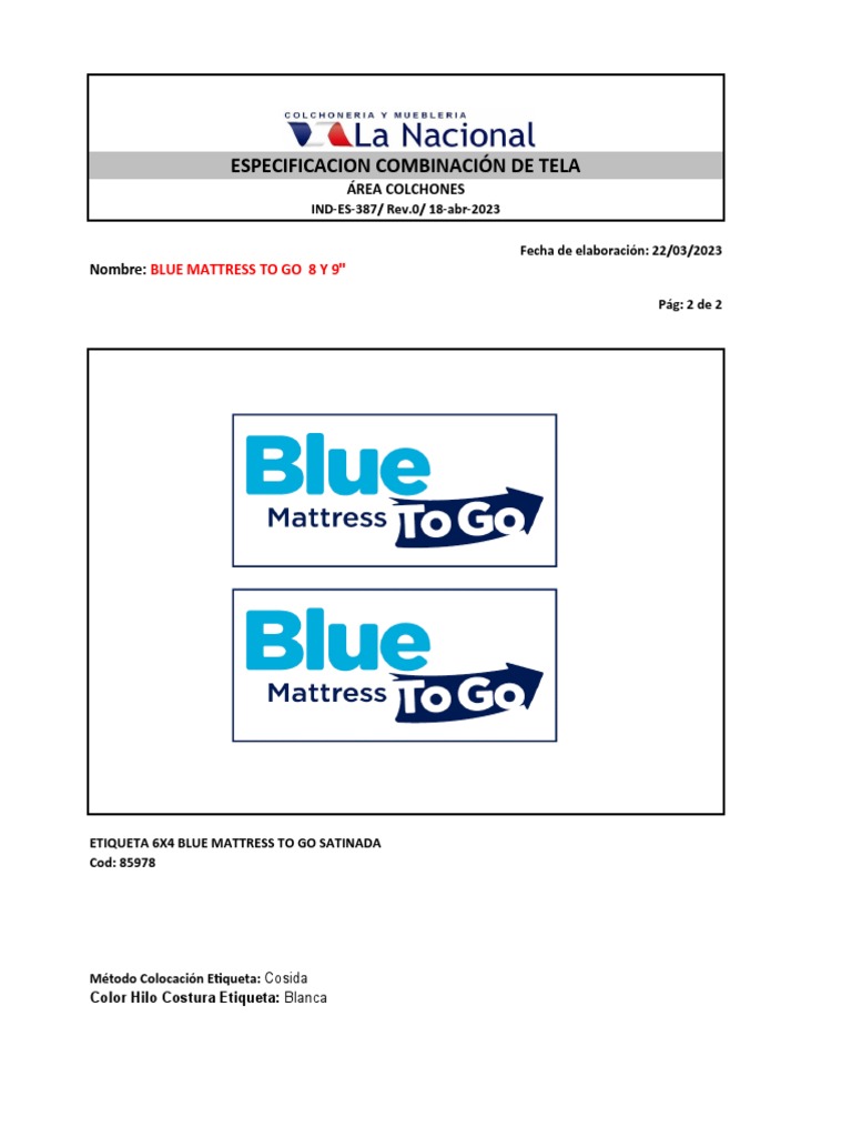 Ind-Es-387 Blue Mattress To Go 8 y 9 Pulg | PDF