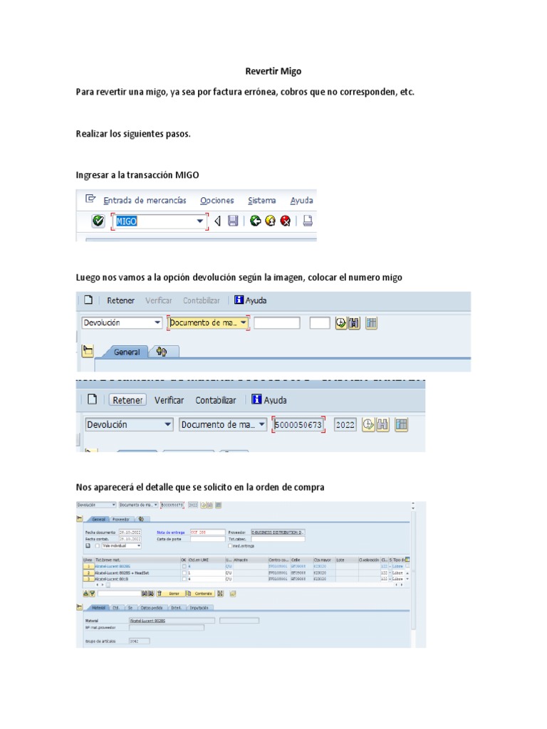 Devolucion o Anulacion de MIGO | PDF