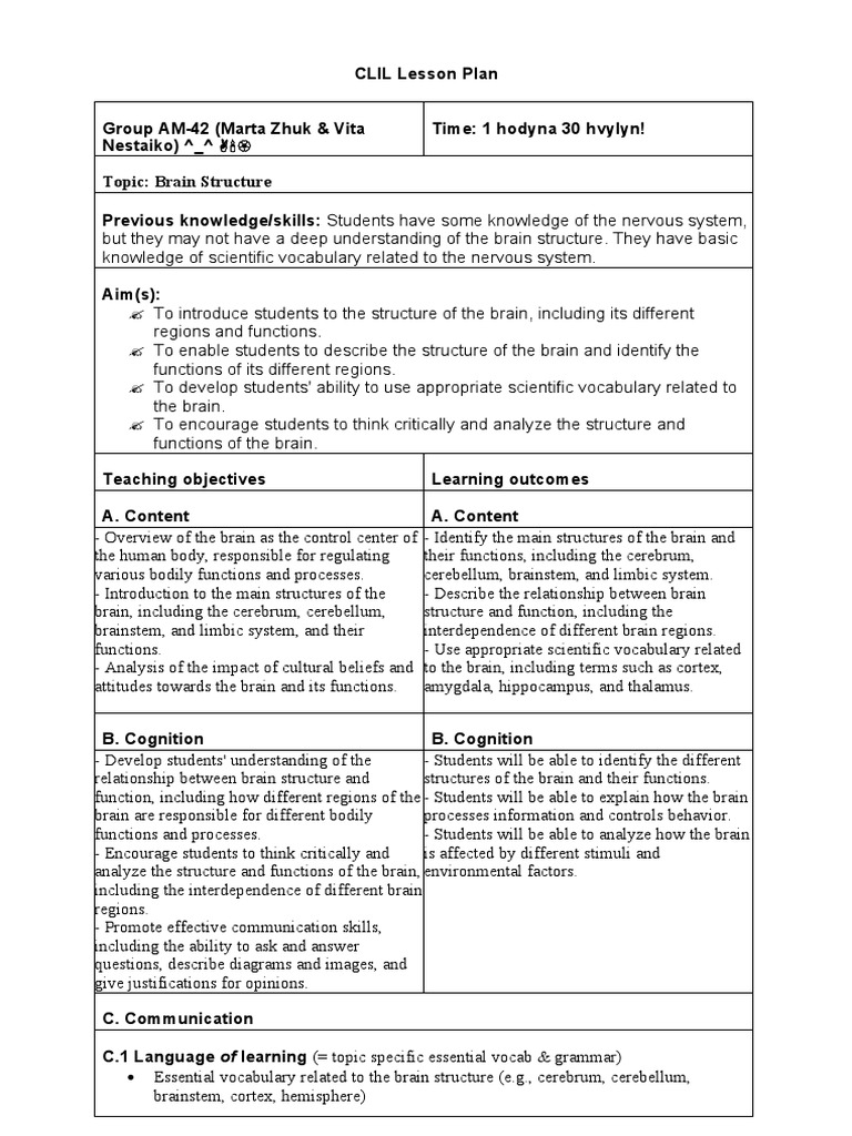 Clil Lesson Plan Template | PDF | Brain | Limbic System