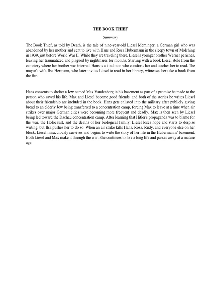 Summary of The Book Thief | PDF | History | Classics