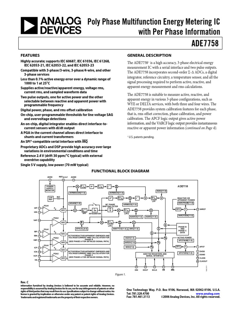 Poly Phase Multifunction Energy Metering IC With Per Phase Information ...