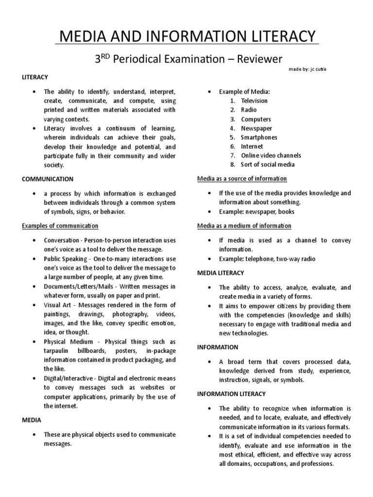 MIL 3rd-Periodical-Exam Reviewer | PDF | Mass Media | Media (Communication)