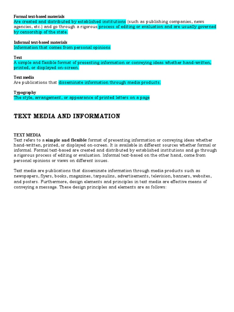 Text Media and Information: Formal Text-Based Materials | PDF