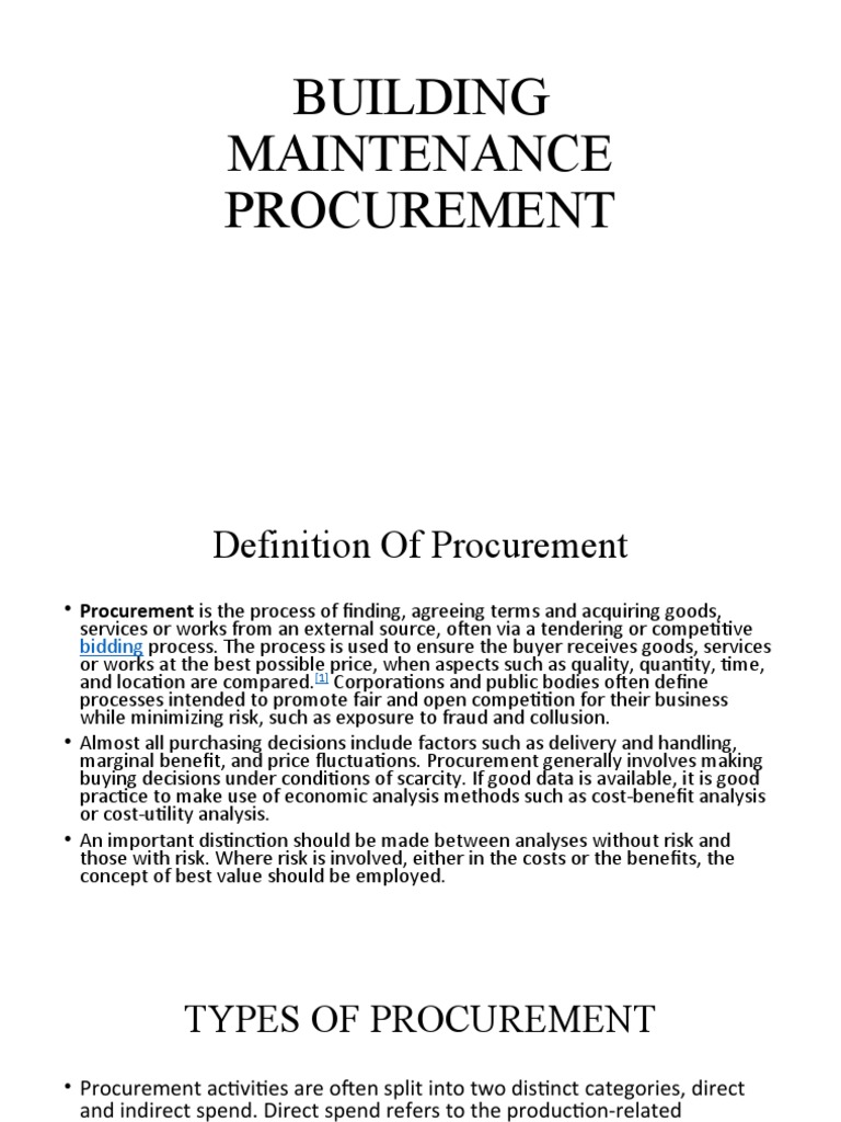 Building Maintenance Procurement | PDF | Procurement | Business Economics