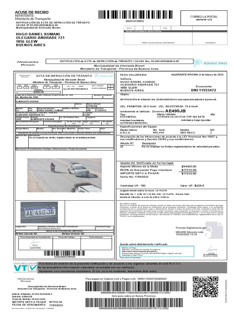 Hugo Daniel Kumani Olegario Andrade 721 1856 GLEW Buenos Aires | PDF