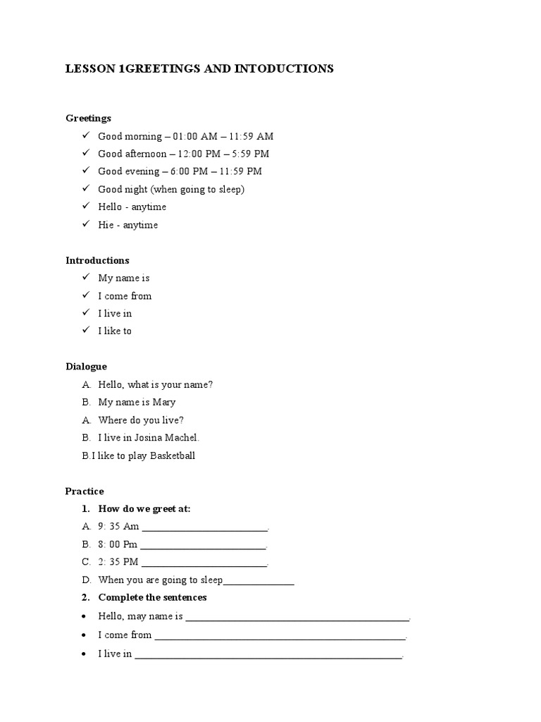LESSON 12 Greetings and Nouns | PDF