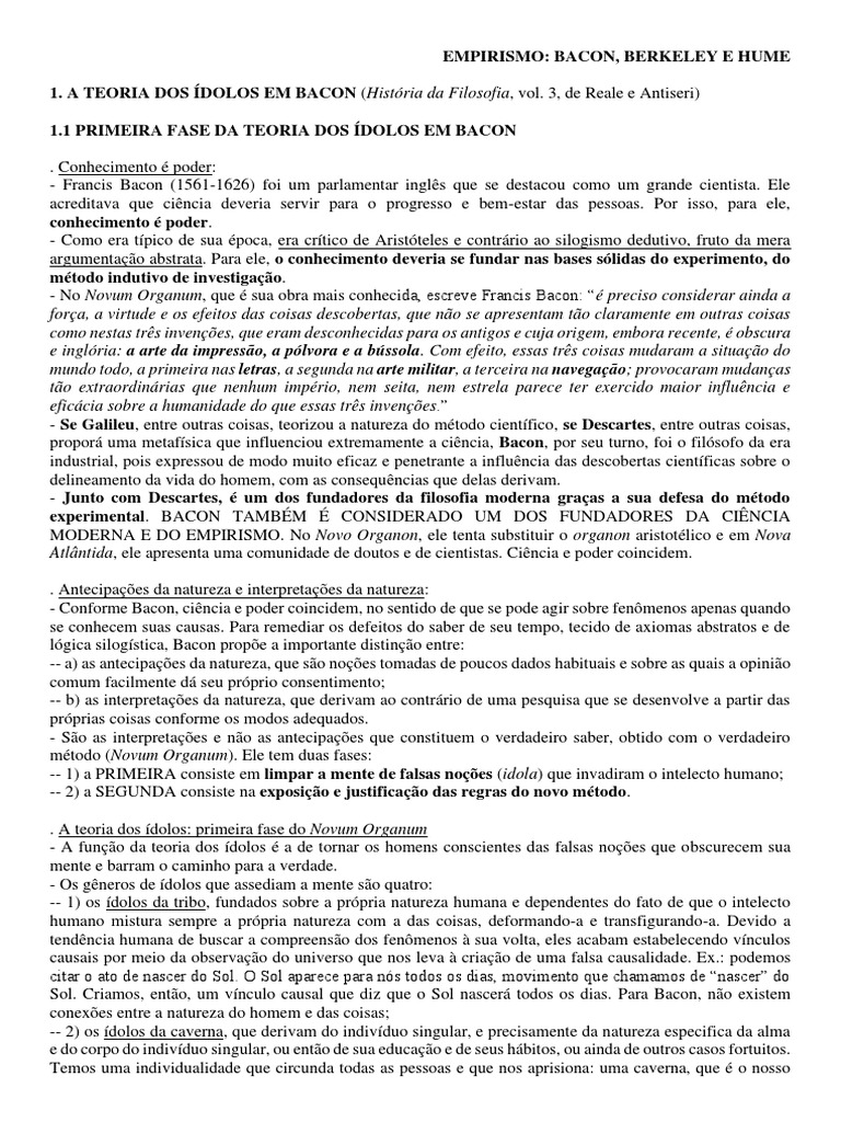 Empirismo - Bacon, Berkeley e Hume | PDF | David Hume | Ideia