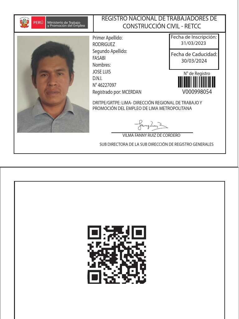 Registro Nacional de Trabajadores de Construcción Civil - Retcc | PDF