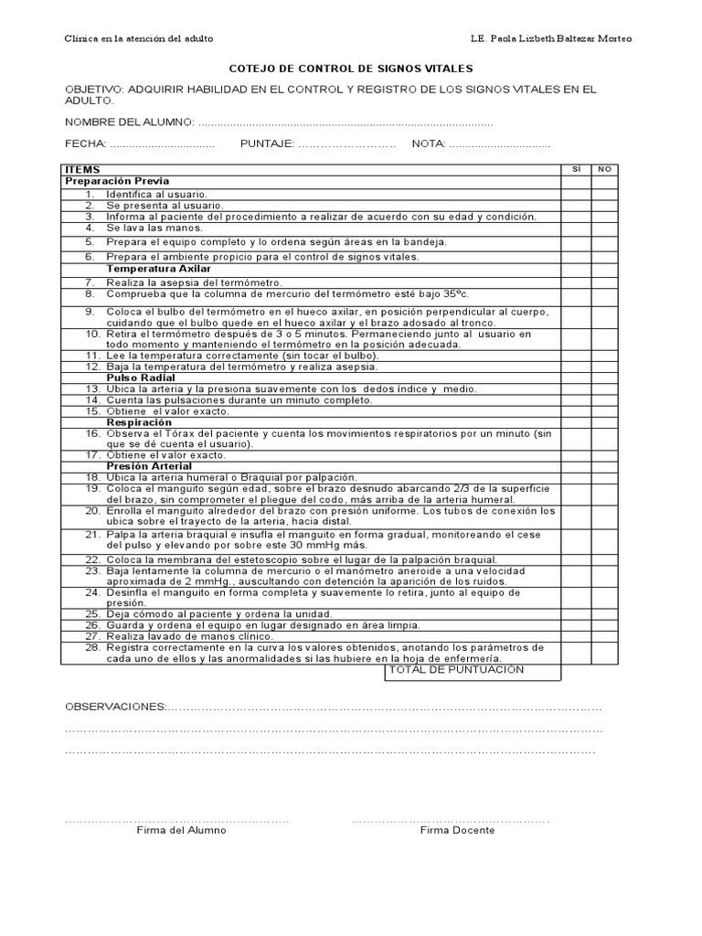 Cotejo Signos Vitales PDF | PDF | Legumbres