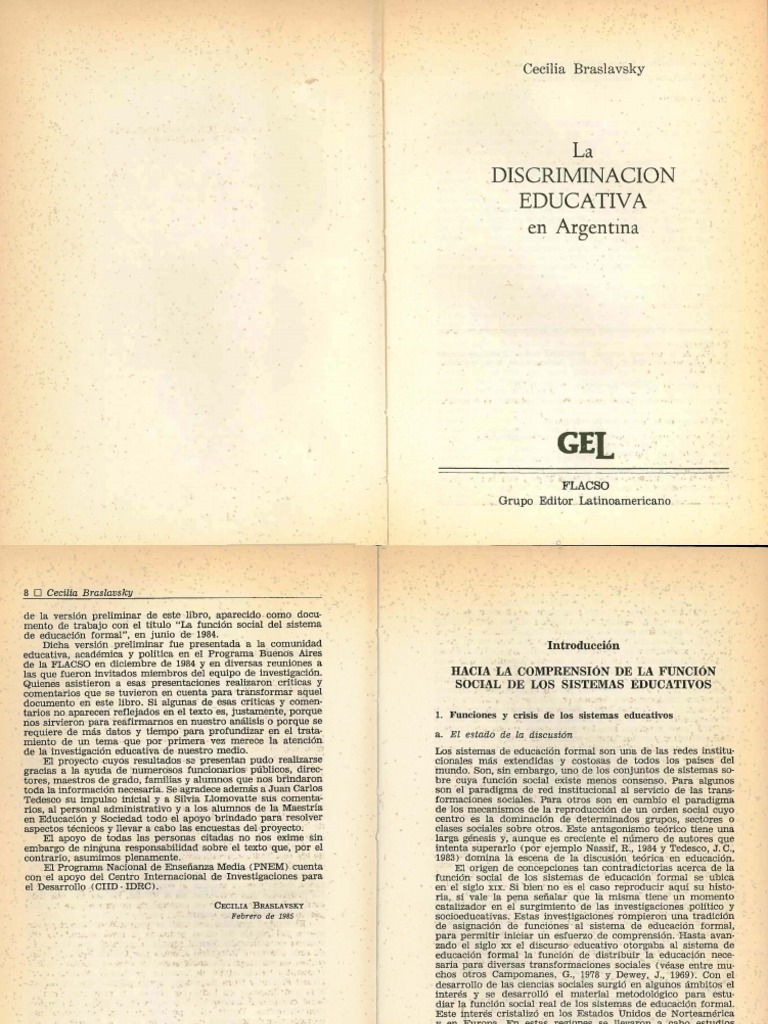 Braslavsky, C. La Discriminación Educativa. Introducción | PDF ...