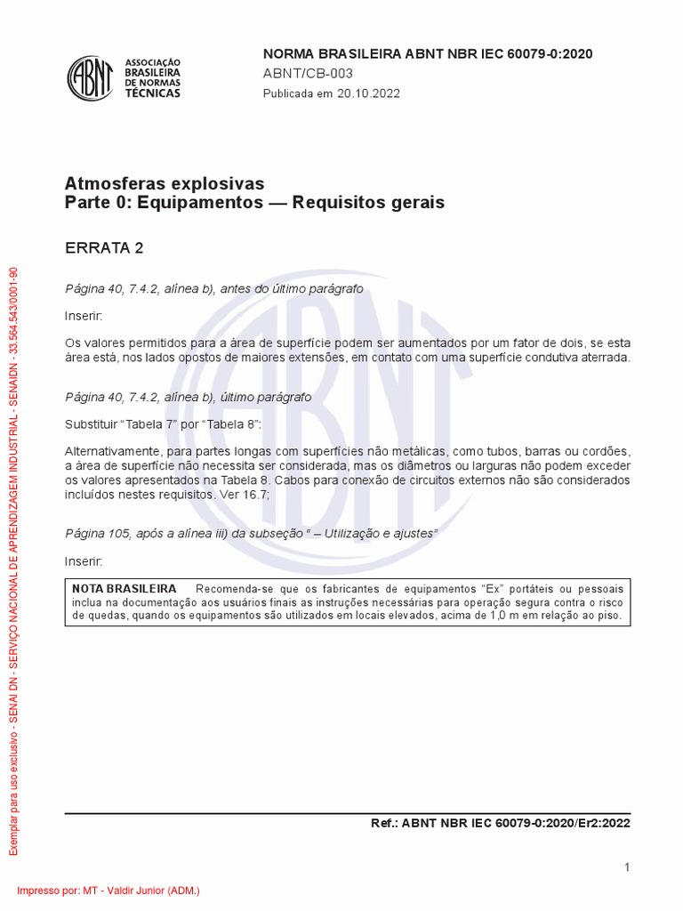ABNT NBR IEC 60079 0 2020 Errata 2 2022 | PDF