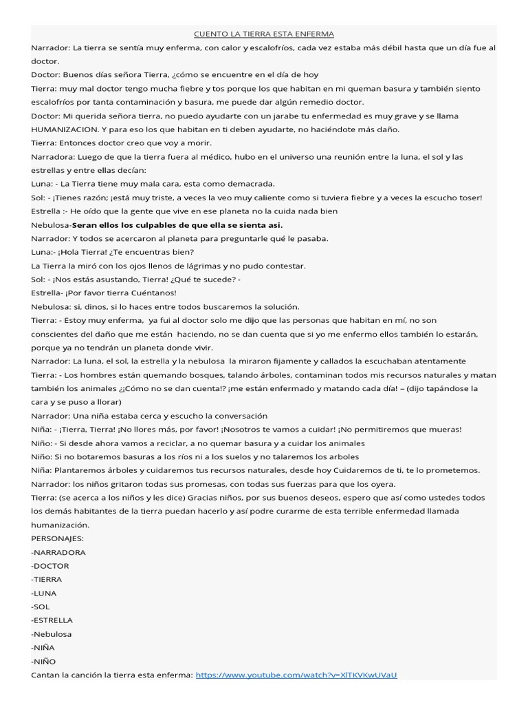 Cuento La Tierra Esta Enferma | PDF | Tierra