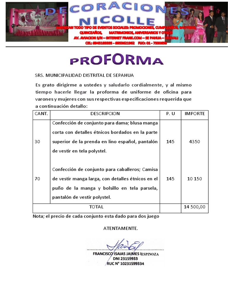 Proforma Uniforme | PDF