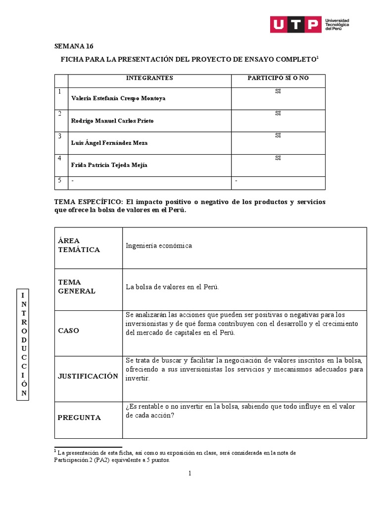 S16.s1-Ficha para La Presentación Del Esquema de Ideas Del Trabajo Final (Semana 16) | PDF ...
