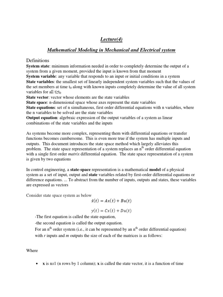 Lecture (4) Mathematical Modeling in Mechanical and Electrical System | PDF | Mathematical ...