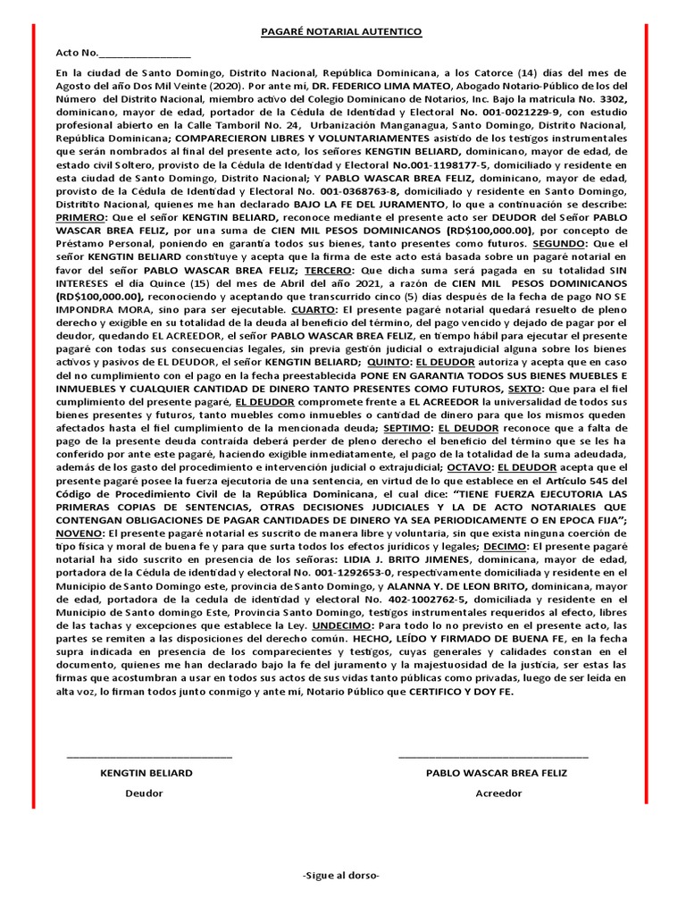 Abril. PAGARÉ NOTARIAL Pablo Brea | PDF | Pagos