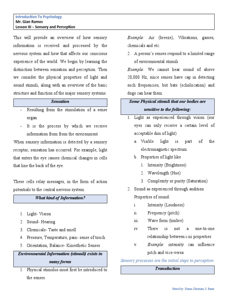 PSY 1 - Sensory and Perception | PDF | Senses | Ear