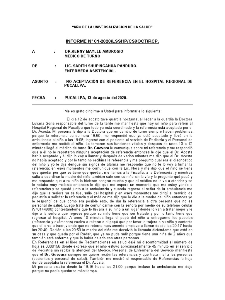 Informe Sadith 20 | PDF | Hospital | Medicina