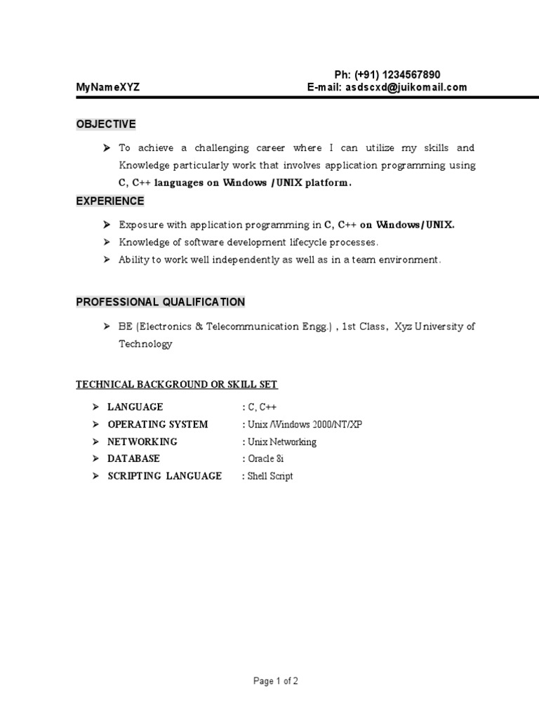 Fresher C C++ Resume Model 125 | PDF