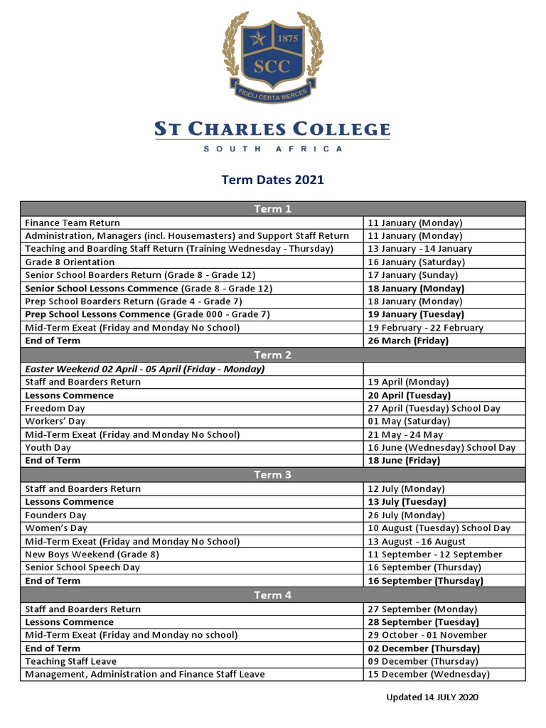 SCC 2021 Term Dates | PDF