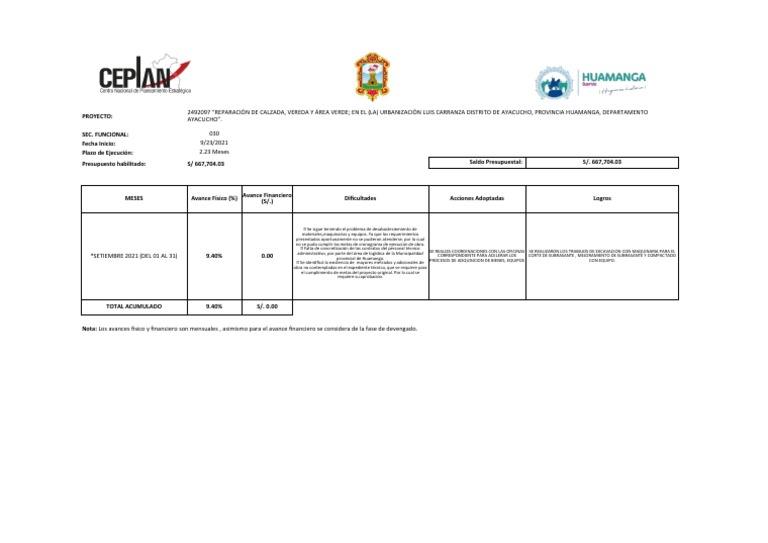 Formato Ceplan Pistas Setiembre | PDF