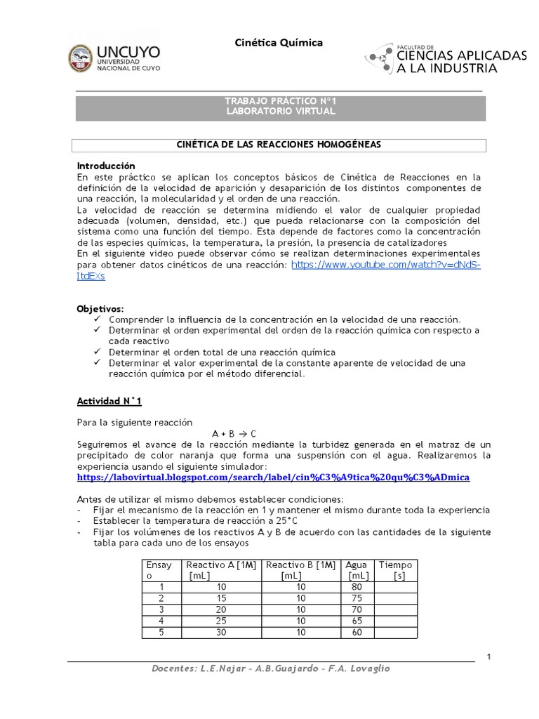 Tpn° 1 Virtual | PDF | Cinética química | Reacciones químicas