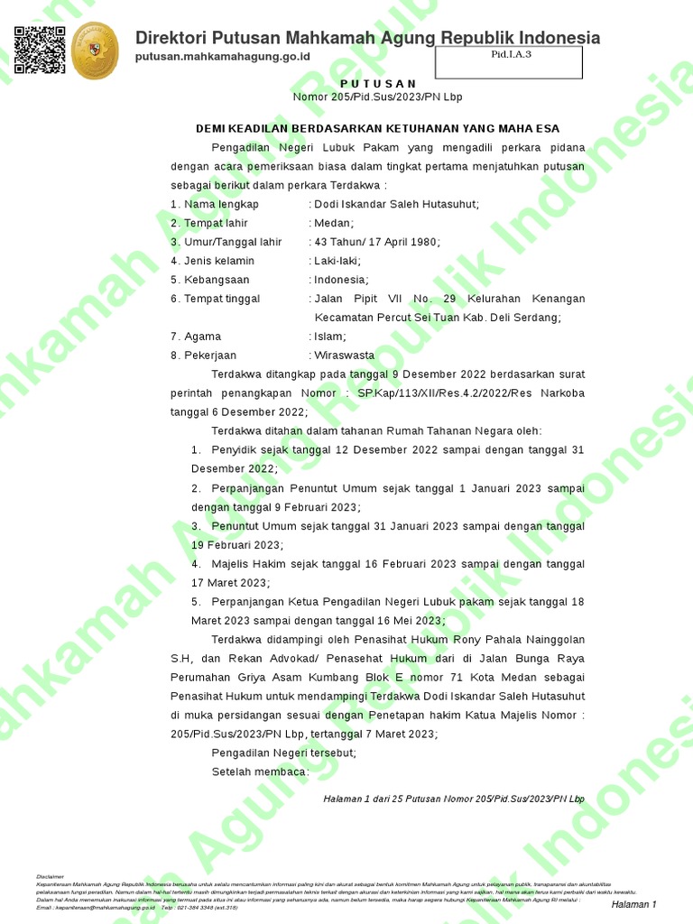 Putusan Pidana Dodi Iskandar 2023 | PDF