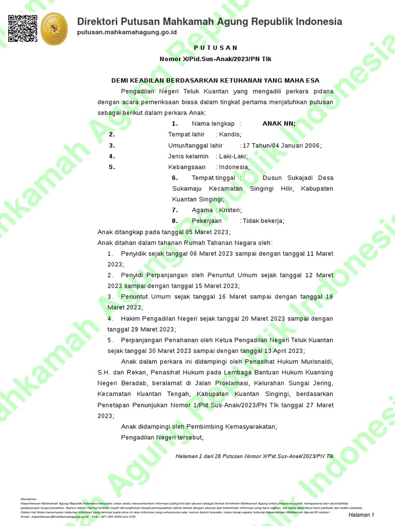 Putusan 1 Pid - Sus-Anak 2023 PN TLK 20230418232134 | PDF