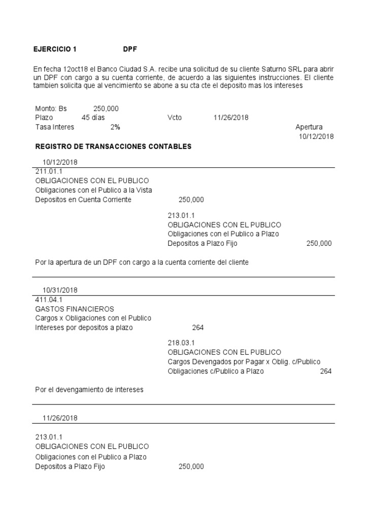 Ejercicio 1 DPF | PDF | Bancos | Interés