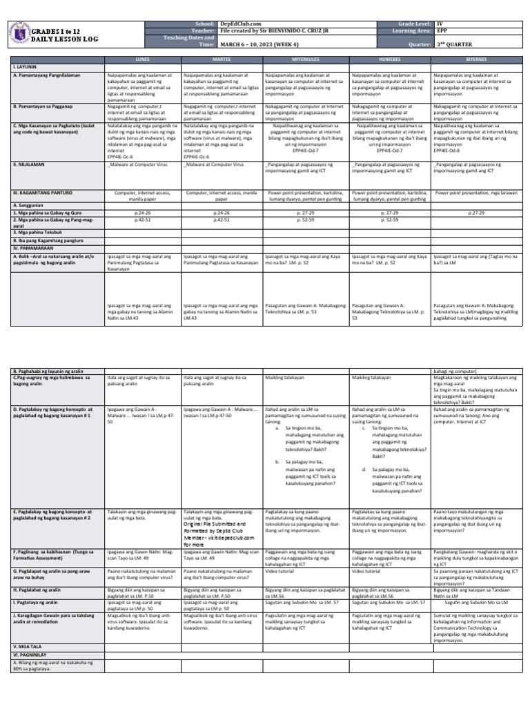 DLL - Epp 4 - Q3 - W4 | PDF