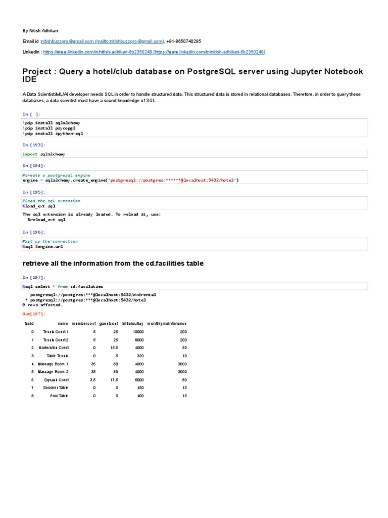 Python Project With SQL - Hotel | PDF | Postgre Sql | Databases