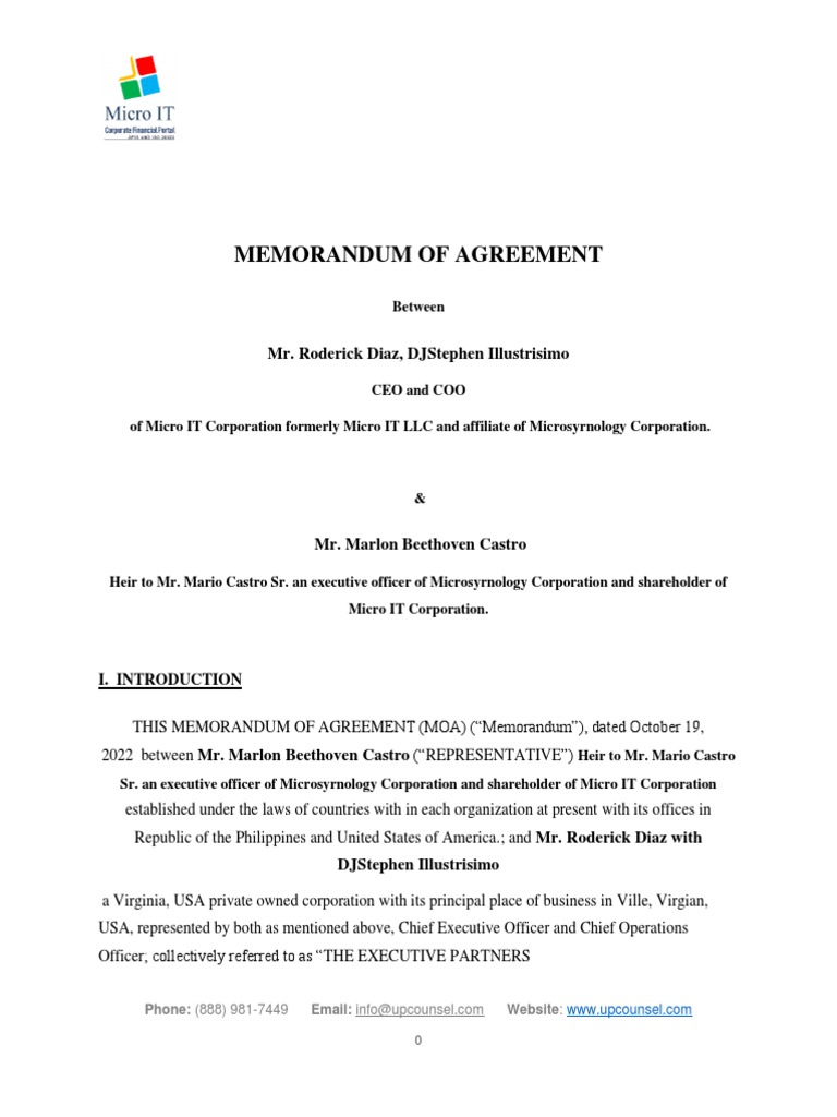 Memorandum of Agreement (Moa) Microitcorp 1414717619287 | PDF ...