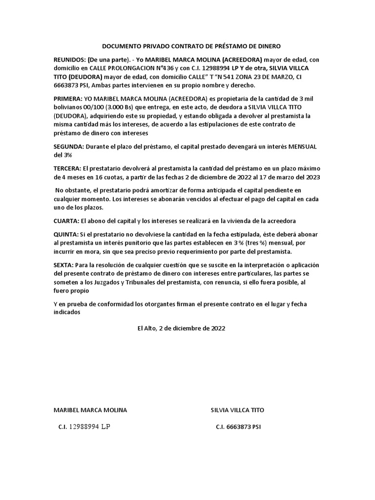 Documento Privado | Descargar gratis PDF | Pagos | Interés