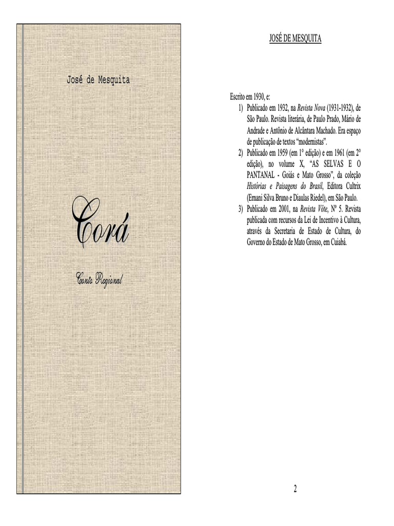 Cora Conto Sertanejo Revista Nova Sao Paulo 1931 Biblioteca | PDF | Amor