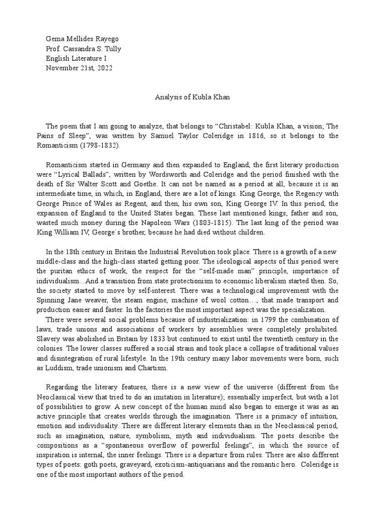 Kubla Khan Analysis Pdf