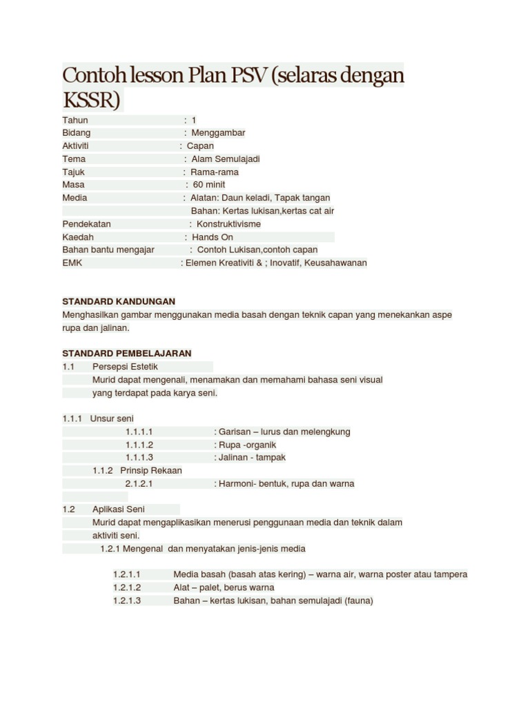 Contoh Lesson Plan PSV | PDF
