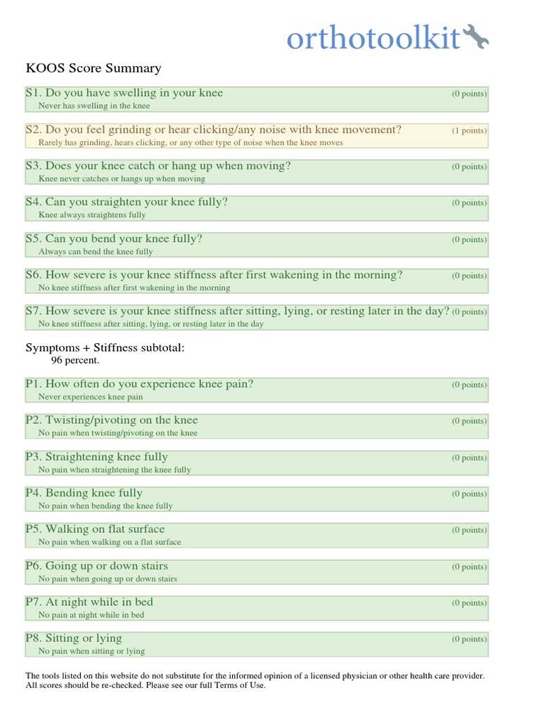KOOS Score Summary and Interpretation | PDF | Integrated Truss Structure